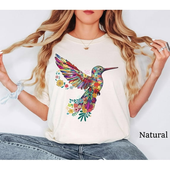Floral Hummingbird Shirt, Animal Lover Tee, Bird T-Shirt, Trendy Tee ...