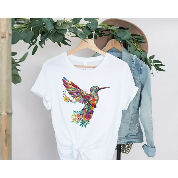 Floral Hummingbird Shirt ,Animal Lover Tee, Bird T Shirts, Trendy Tee ...