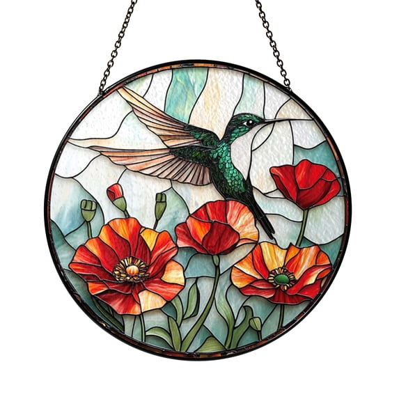 Floral Hummingbird Stained Glass Style Suncatcher, Decorative Bird ...