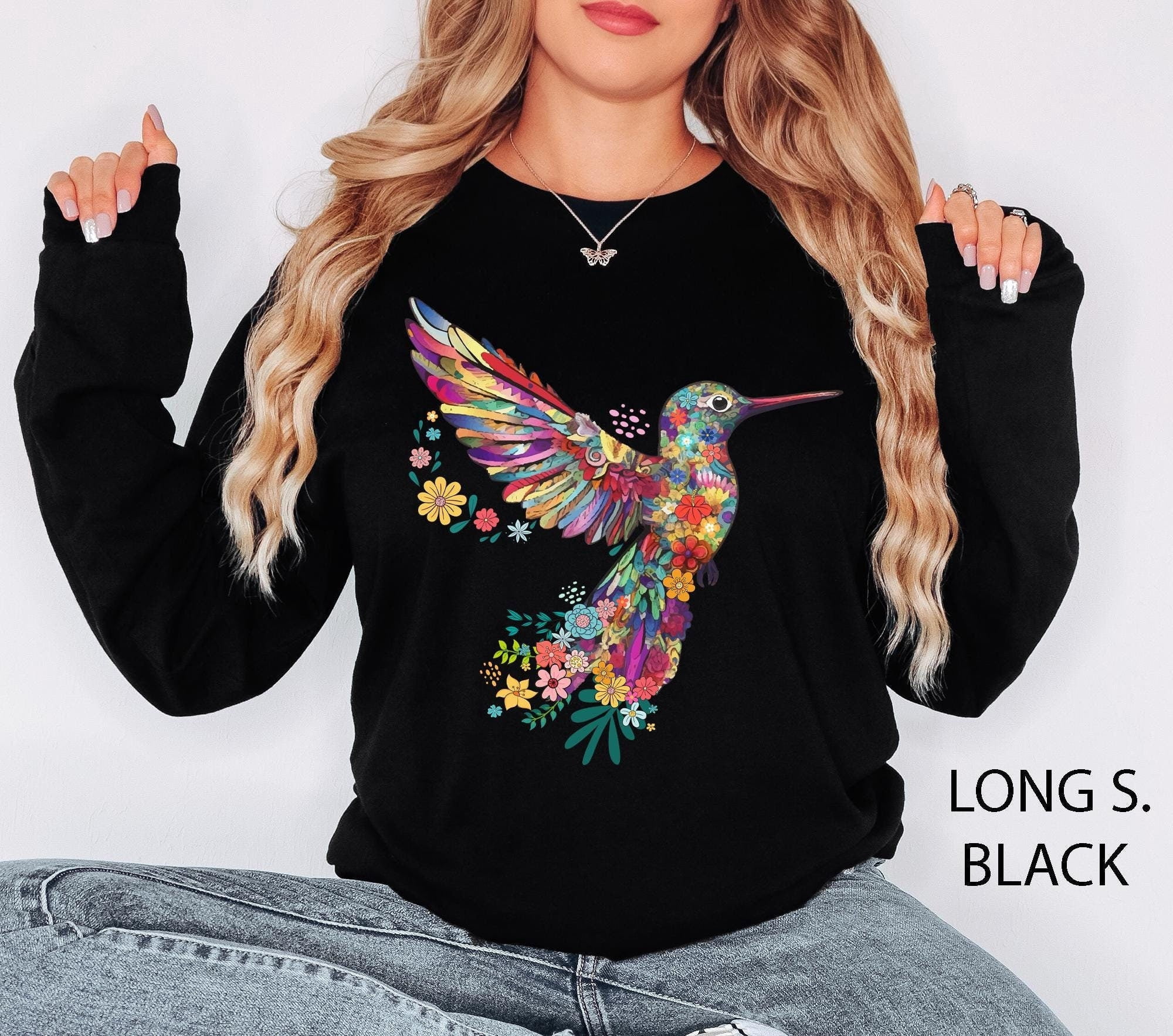 Floral Hummingbird T-Shirt, Animal Lover Tee, Bird T-Shirt, Trendy Tee ...
