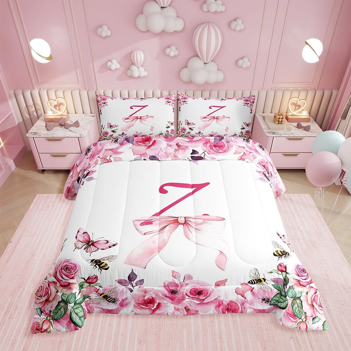 Floral Initial Letter Z Comforter Set,Full Initial A-Z Bedding,ABC's ...