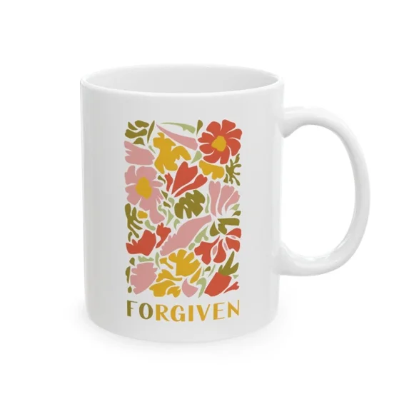 Floral Inspirational Mug Forgiven Religious Boho Retro Coffee Tea Cup ...