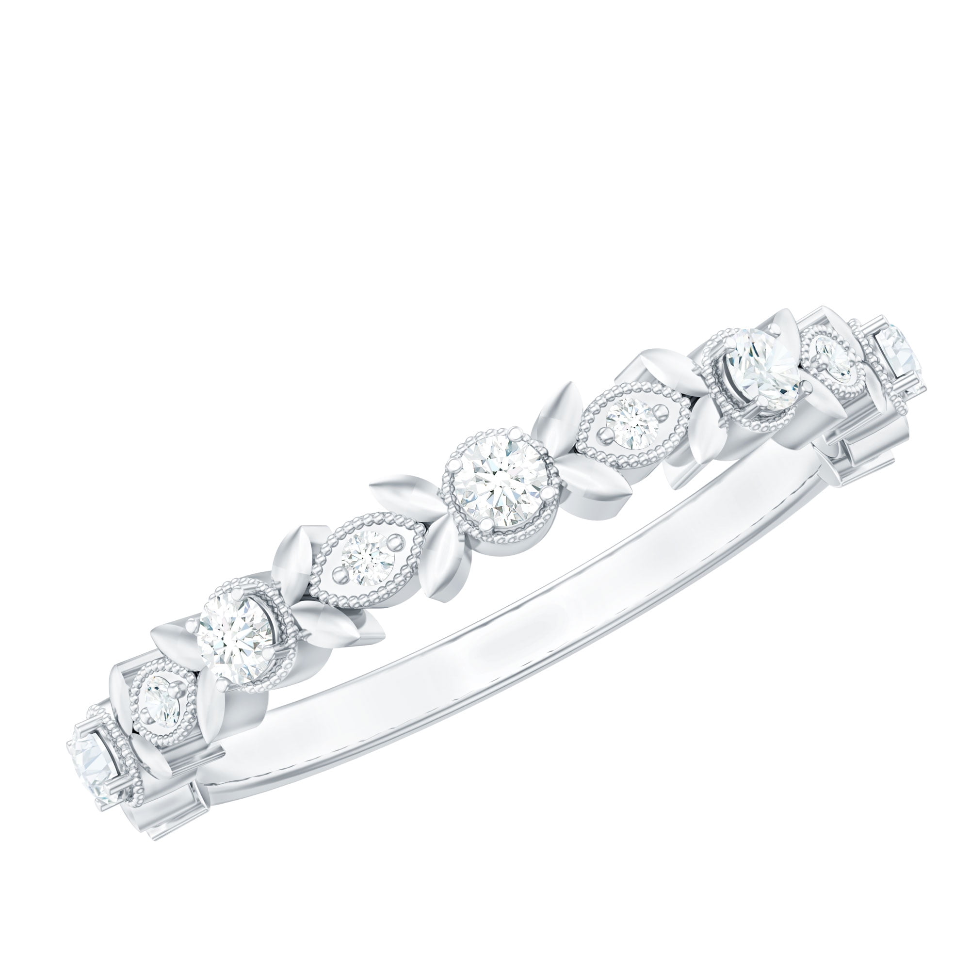 Rosec Jewels Floral Inspired 1/2 CT Natural Diamond Half Eternity Ring ...