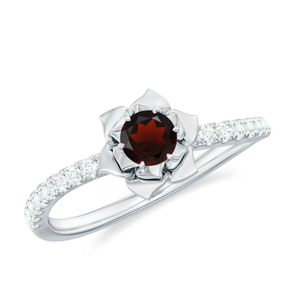 Floral Inspired Red Garnet 5mm Round Gemstone 925 Sterling Silver Art ...