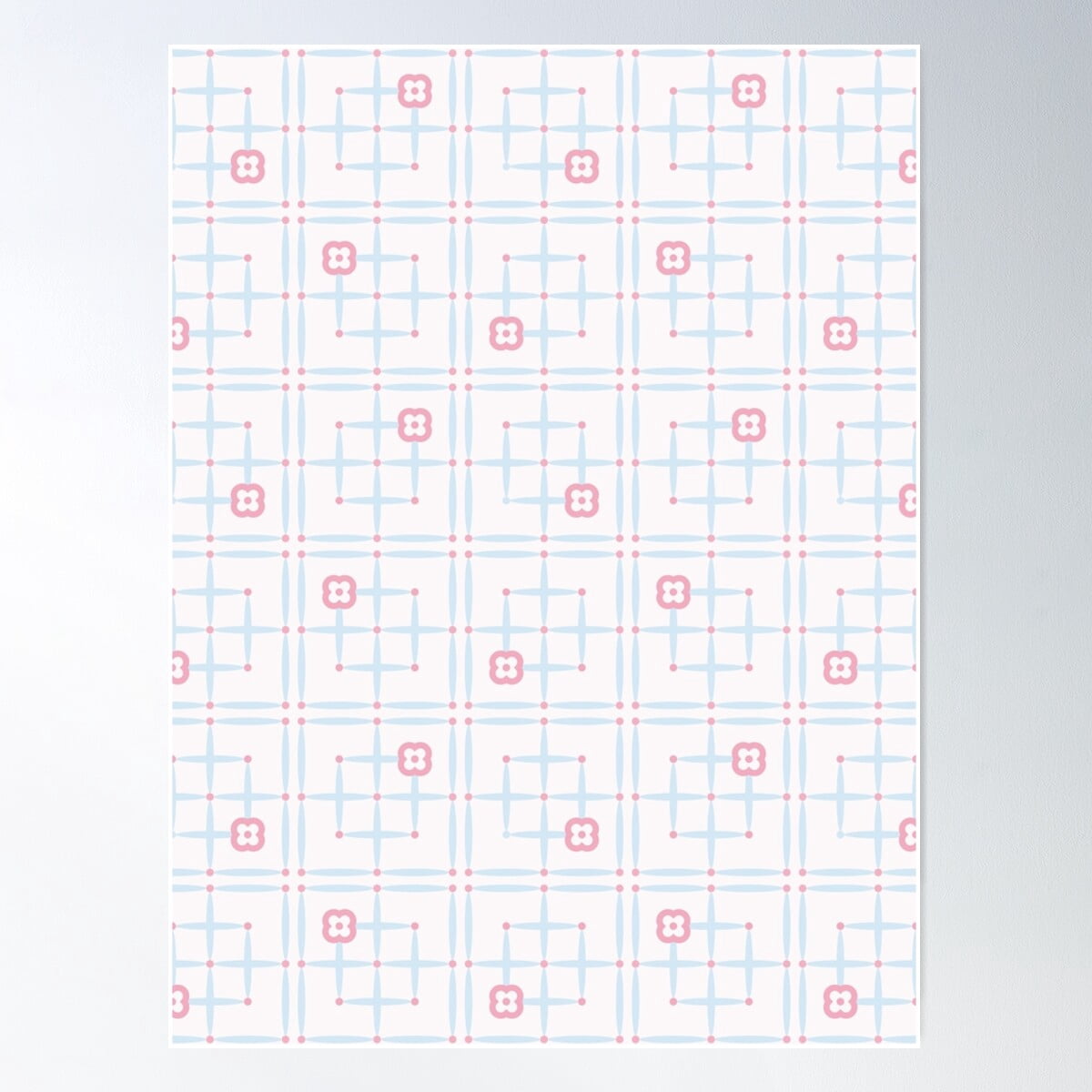 Floral Interlaced Tangled Square Plaid White Poster Wall Art, Modern ...