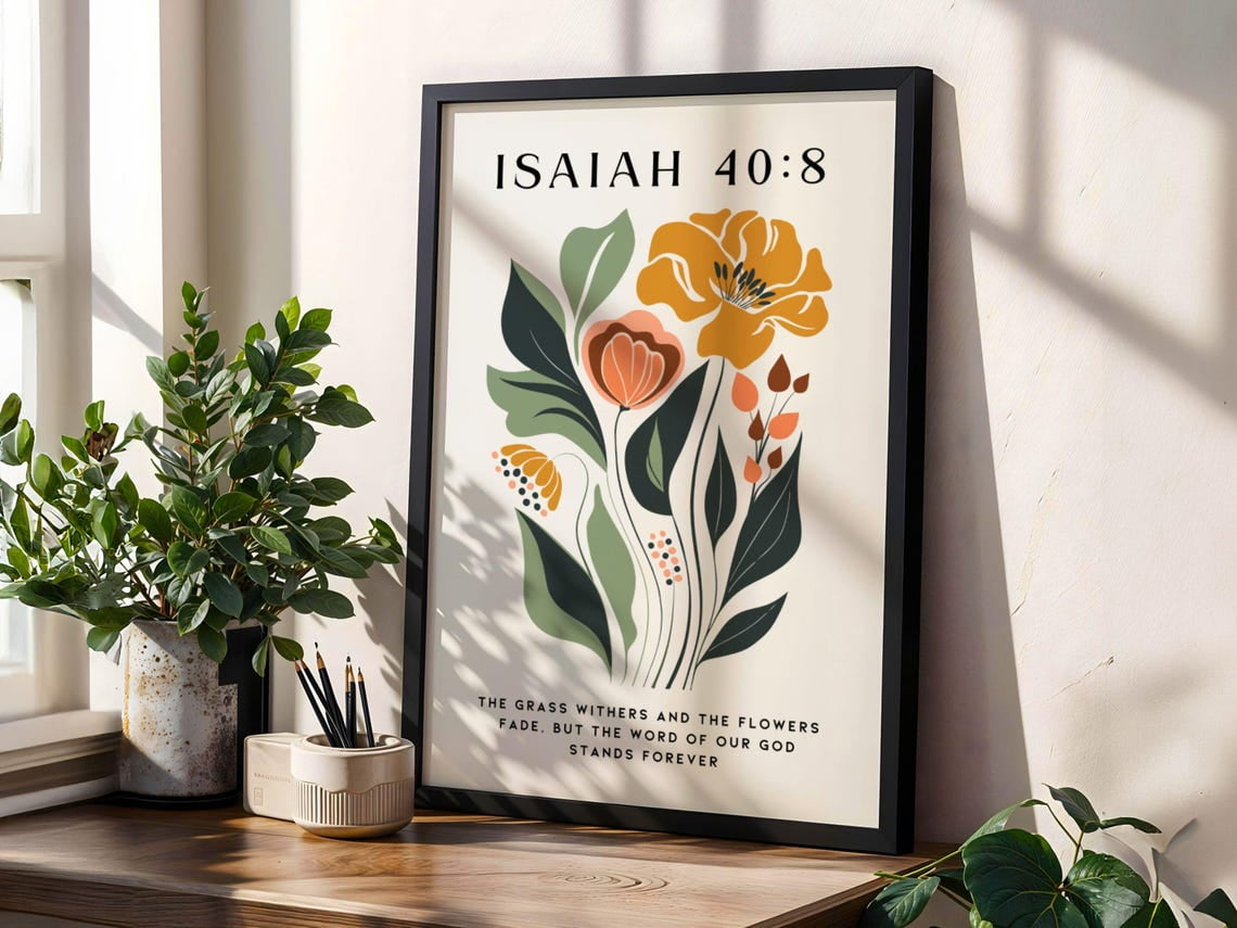 Floral Isaiah 40:8 Scripture Poster Christian Botanical Wall Art for ...