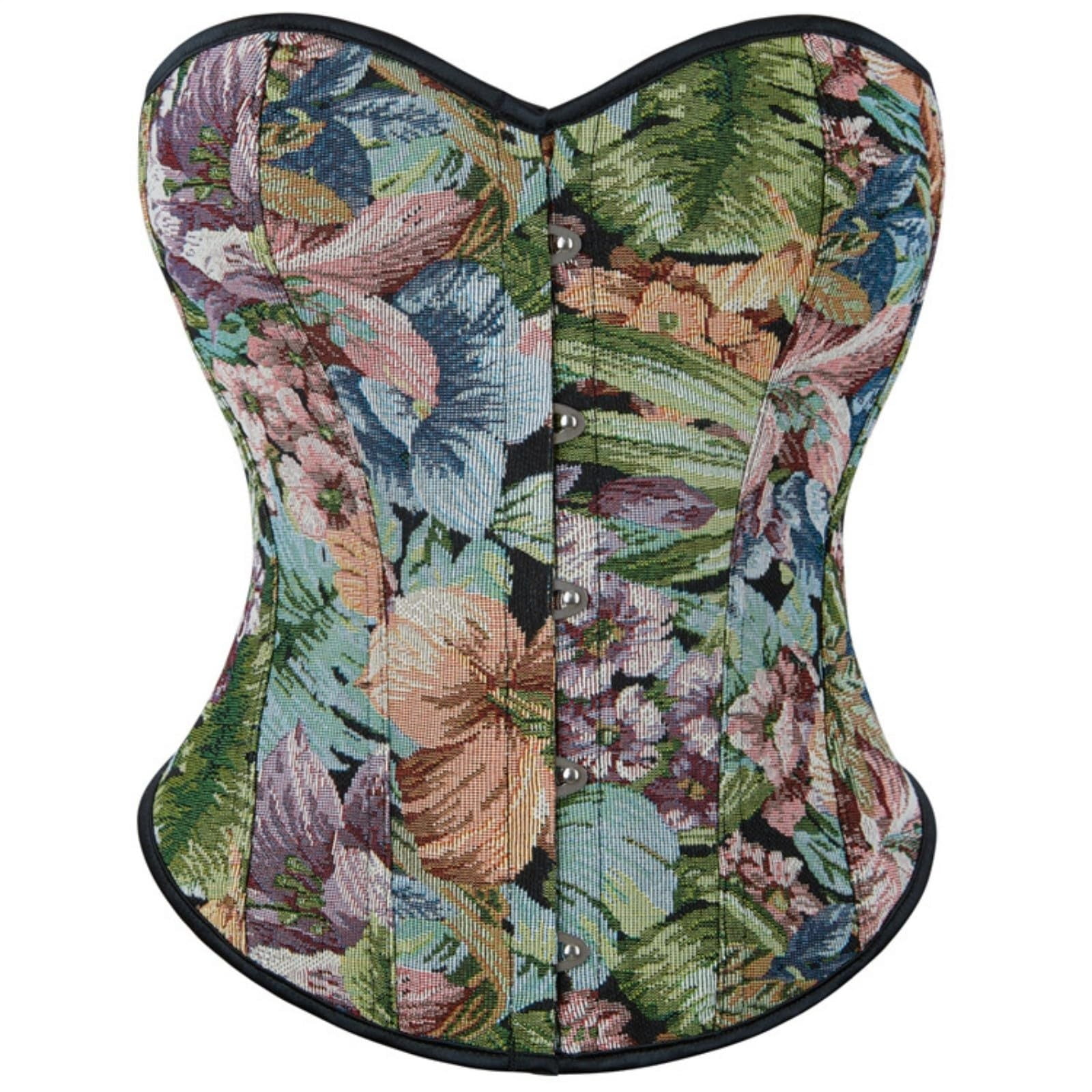 Floral Jacquard Overbust Goth Corset Tops for Women, Bustier Top with ...