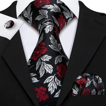 HISDERN Men's Floral Woven Necktie Set, 3.4" Tie & Pocket Square ...
