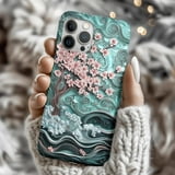 Floral Japanese Style Cherry Blossom and Wave Phone Case 11 12 13 14 15 ...