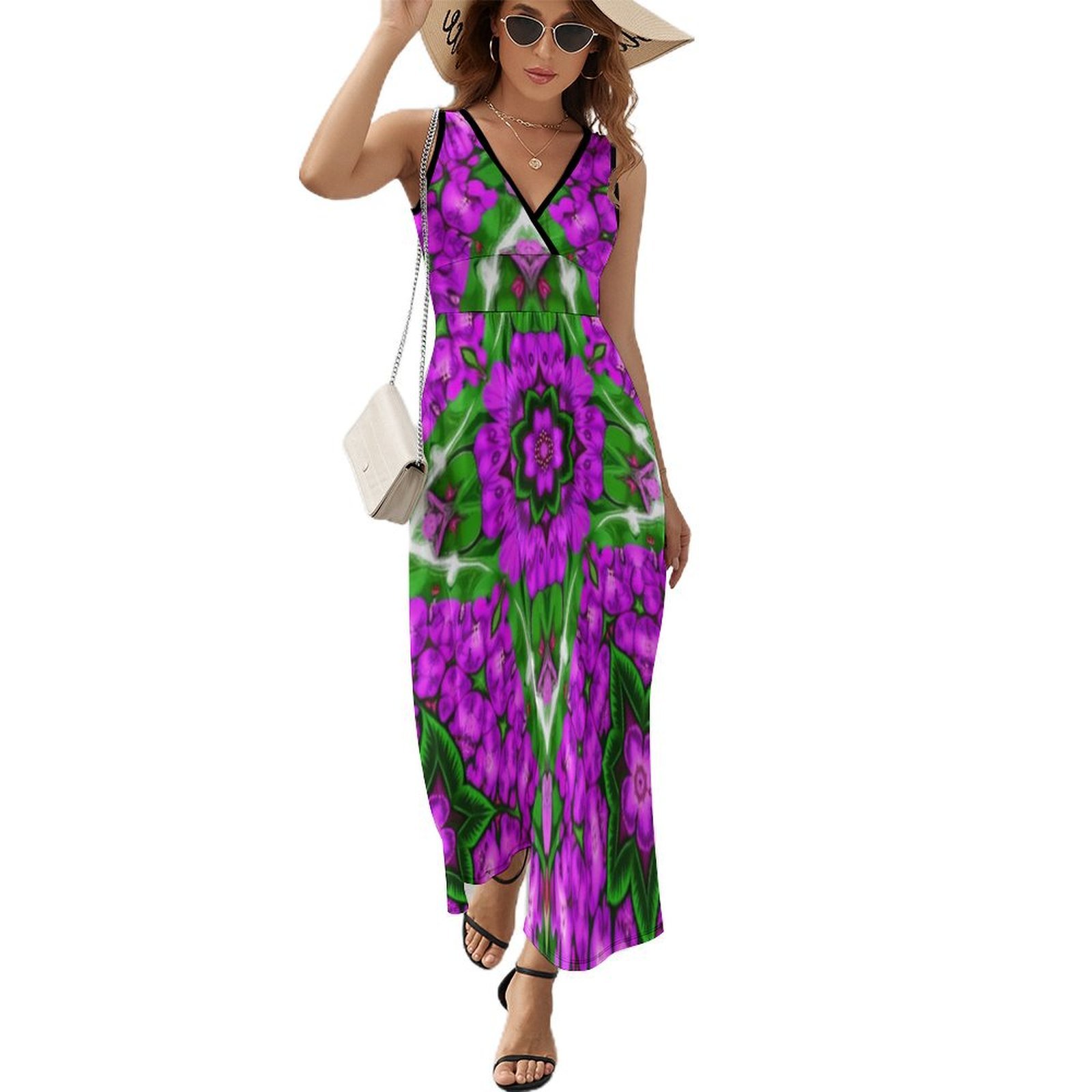 Floral Kaleidoscopic Symmetrical Design Pattern Sleeveless Dress Summer ...