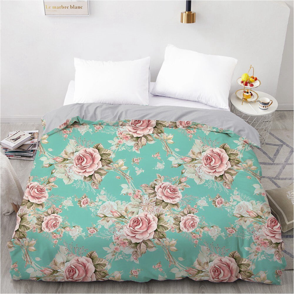 Floral King Duvet Cover 3D Pink Rose Print Bedding Set for Wedding ...