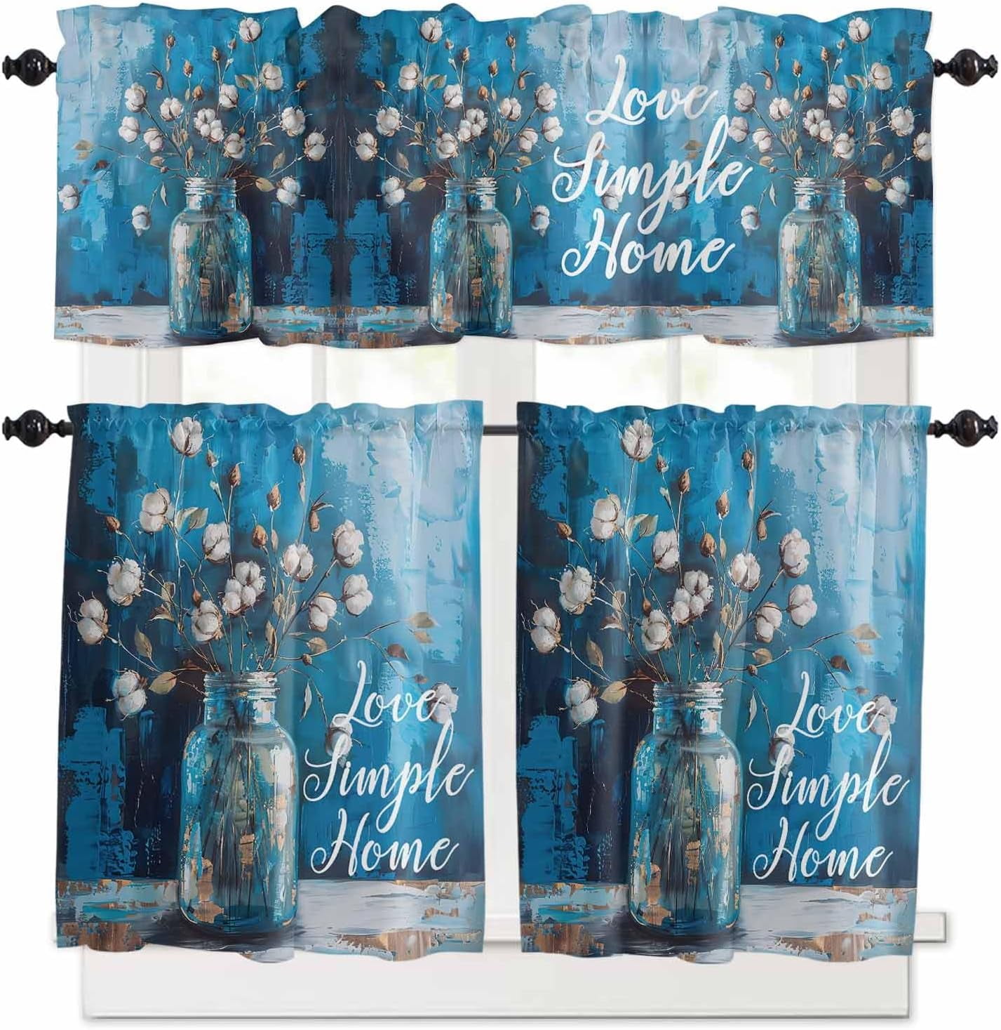 Floral Kitchen Curtain Valance and Tiers Set 3 Piece Farmhouse Window ...