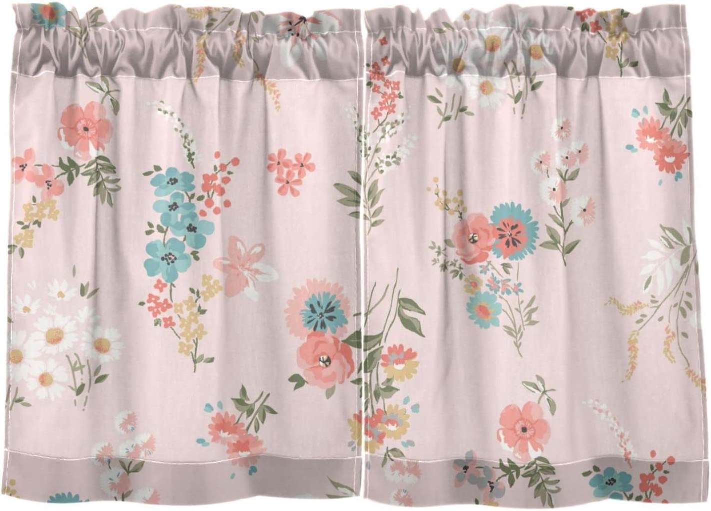 Floral Kitchen Curtains 2 Panels UV Protected Tier Curtains, Half ...