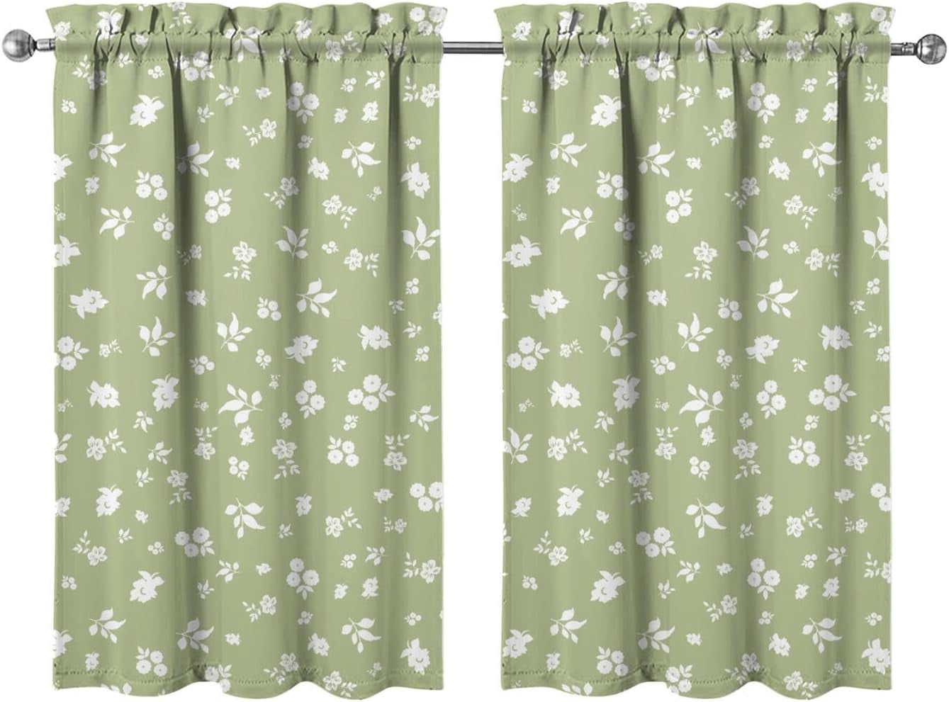 Floral Kitchen Curtains 36 Inch Length Sage Green Window Curtain Over ...