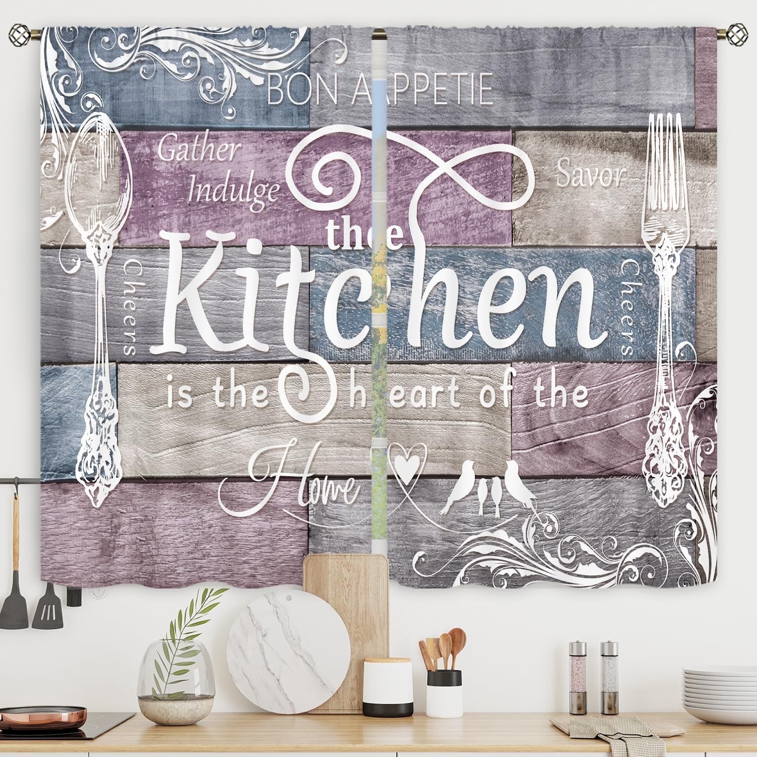 Floral Kitchen Curtains Small Wildflower Cafe Curtains Green Leaves ...