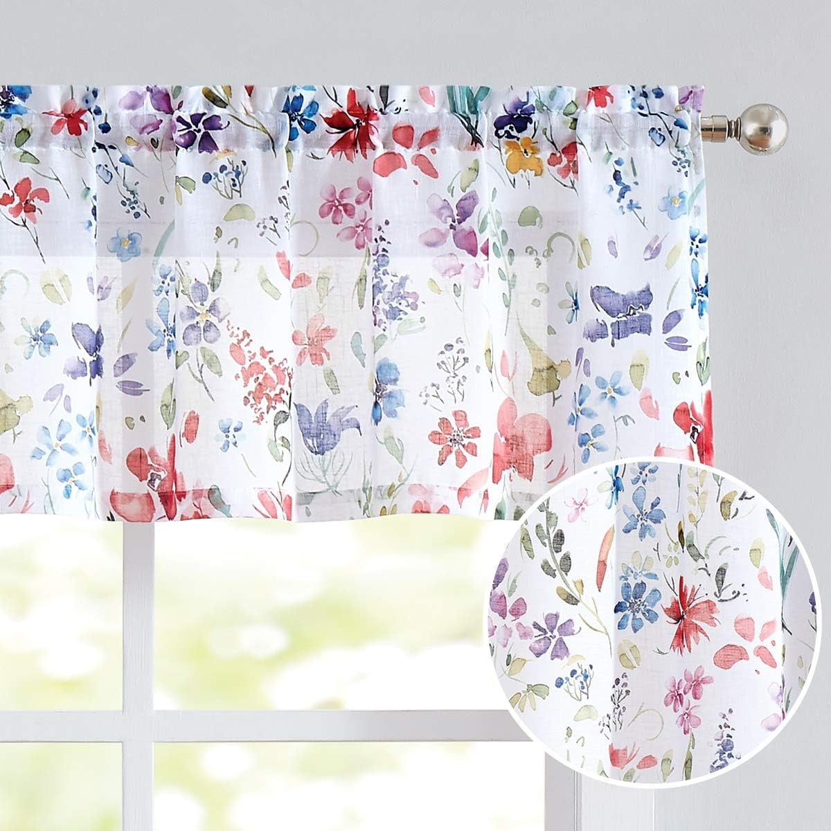 Floral Kitchen Curtains Valance 15 Inch Length Colorful Flower Print on ...