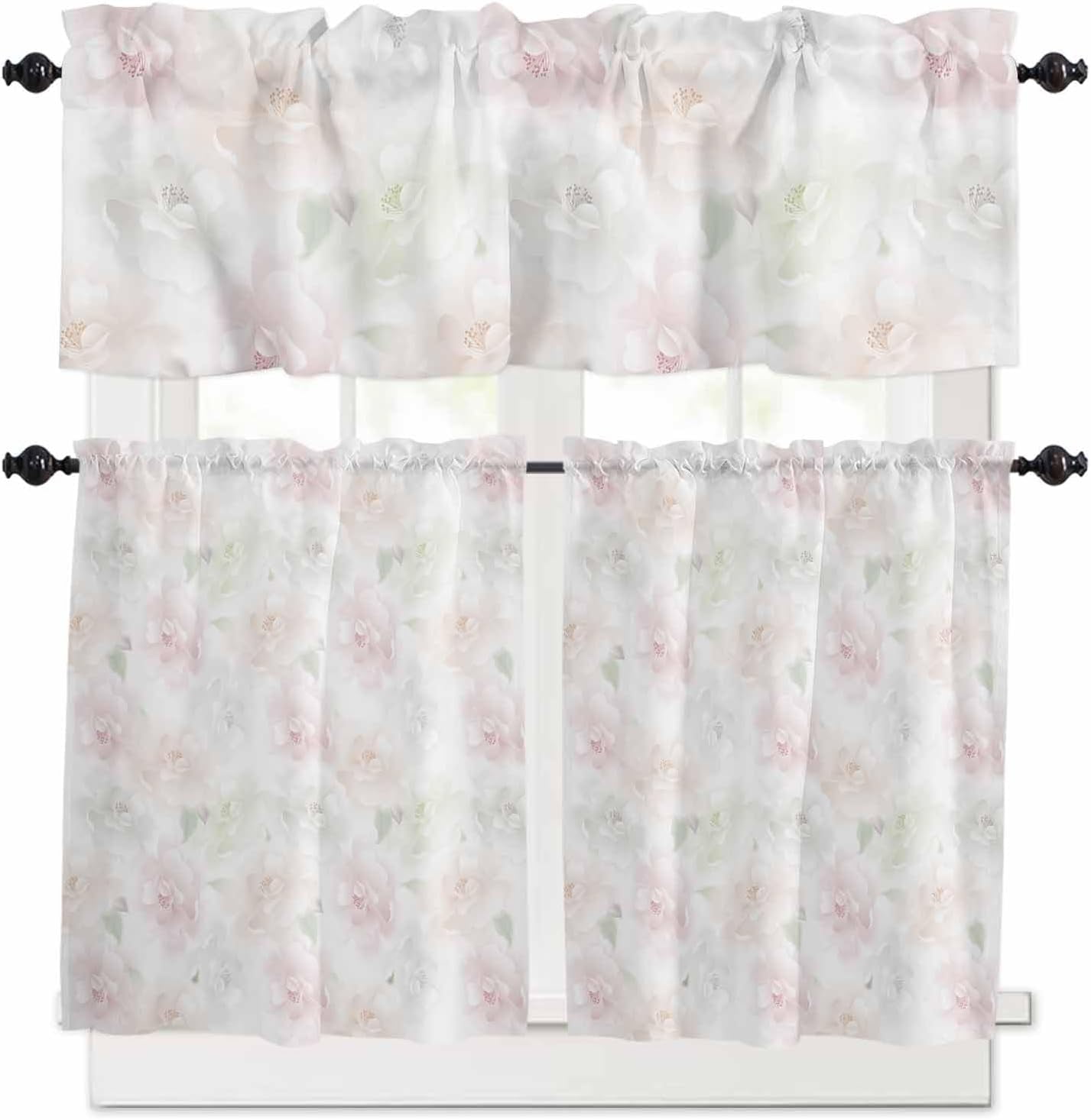 Floral Kitchen Curtains and Valances Set, Rod Pocket Curtains Tier ...
