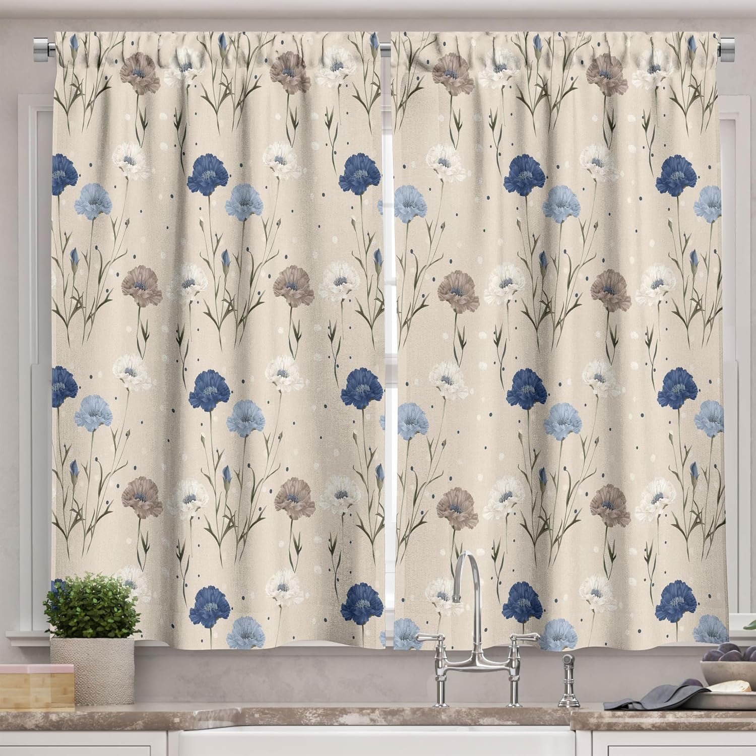 Floral Kitchen Curtains, Vintage Cottagecore Delicate Flowers with ...