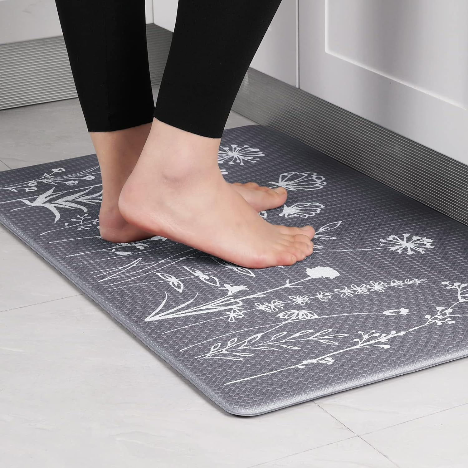 Floral Kitchen Mat Cushioned Anti-Fatigue, Non Slip Kitchen Rug Memory ...