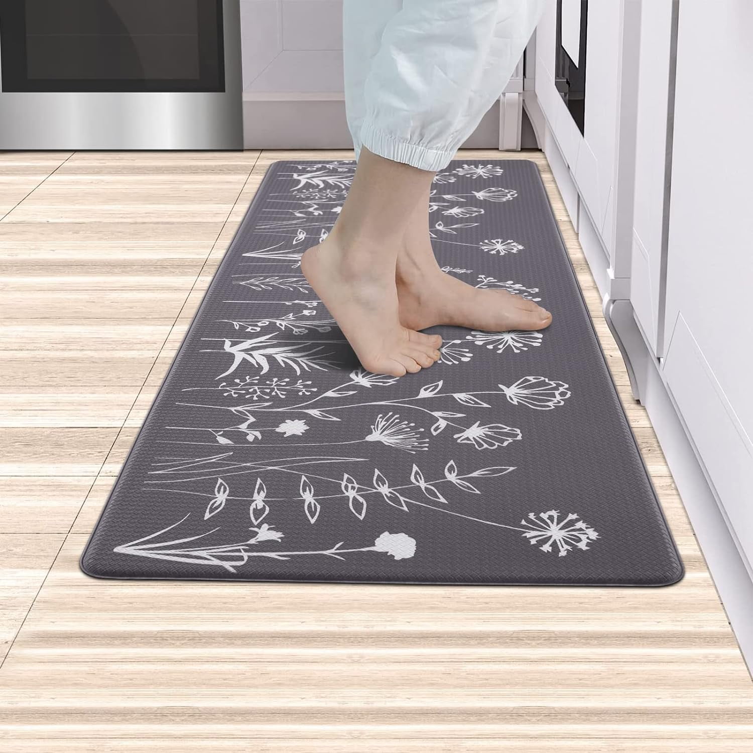 Floral Kitchen Mat Cushioned Anti-Fatigue, Non Slip Kitchen Runner Rug ...