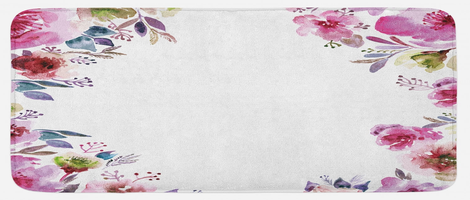 Floral Kitchen Mat, Flower Background with Florets Blooms Bouquet ...