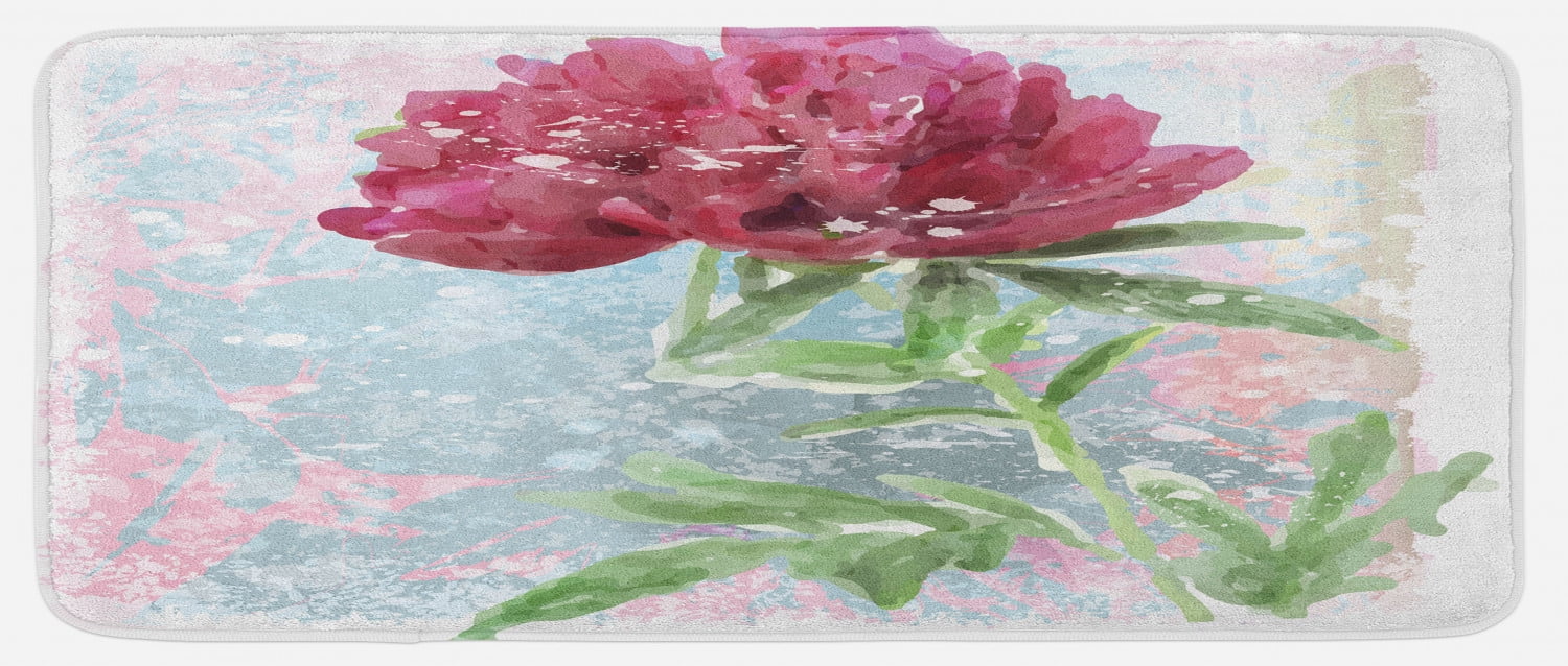 Floral Kitchen Mat, Peony Flower Murky Blossom Nature Beauty Growth ...