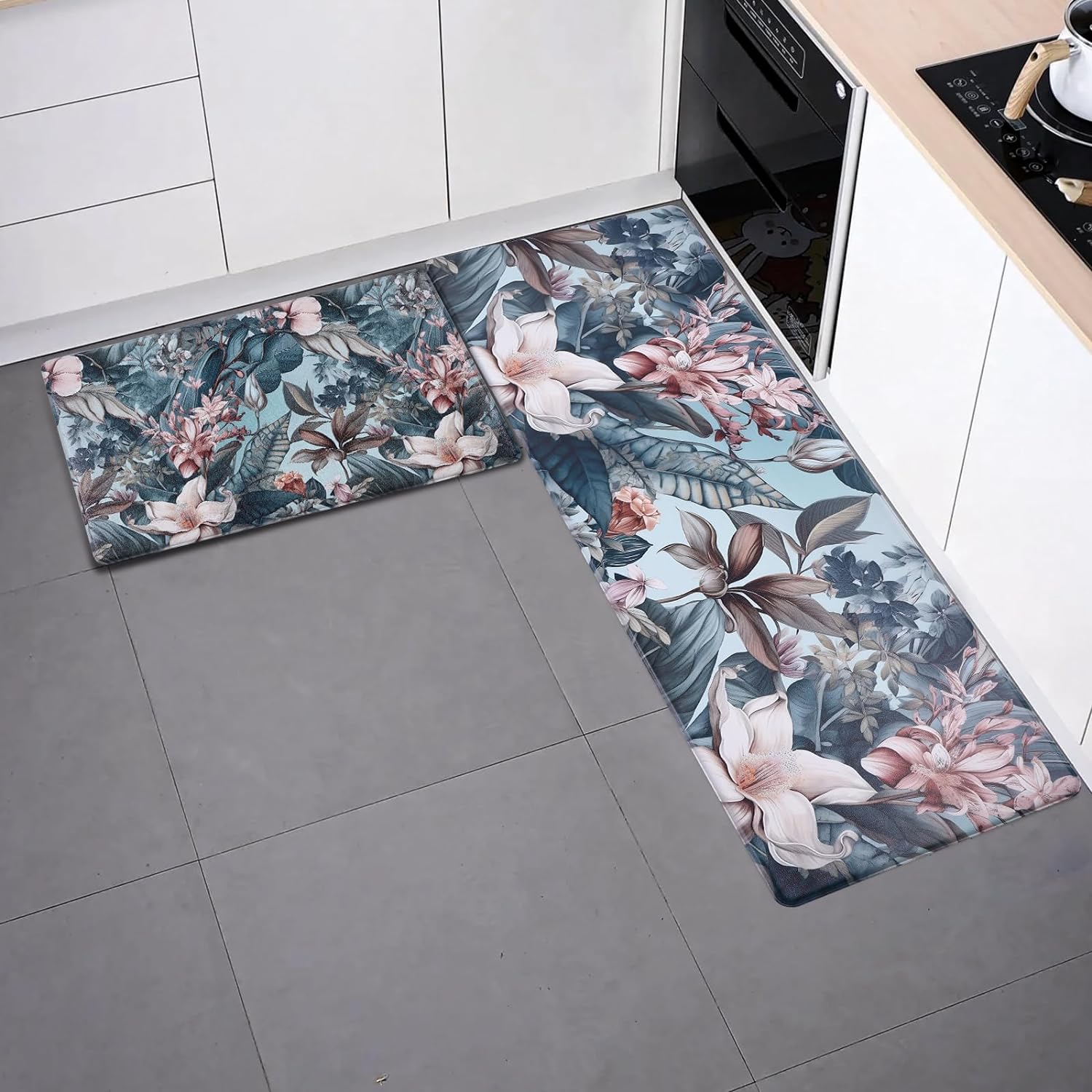 Floral Kitchen Mats for Floor Cushioned Anti Fatigue Non-Slip ...