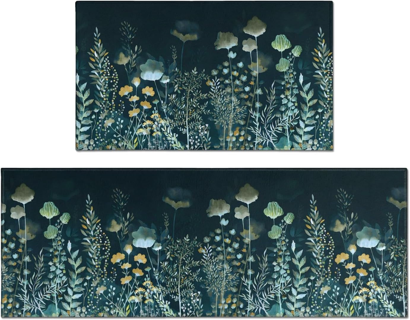 Floral Kitchen Rug Set,Green Plants Kitchen Mats for Floor Seasonal ...