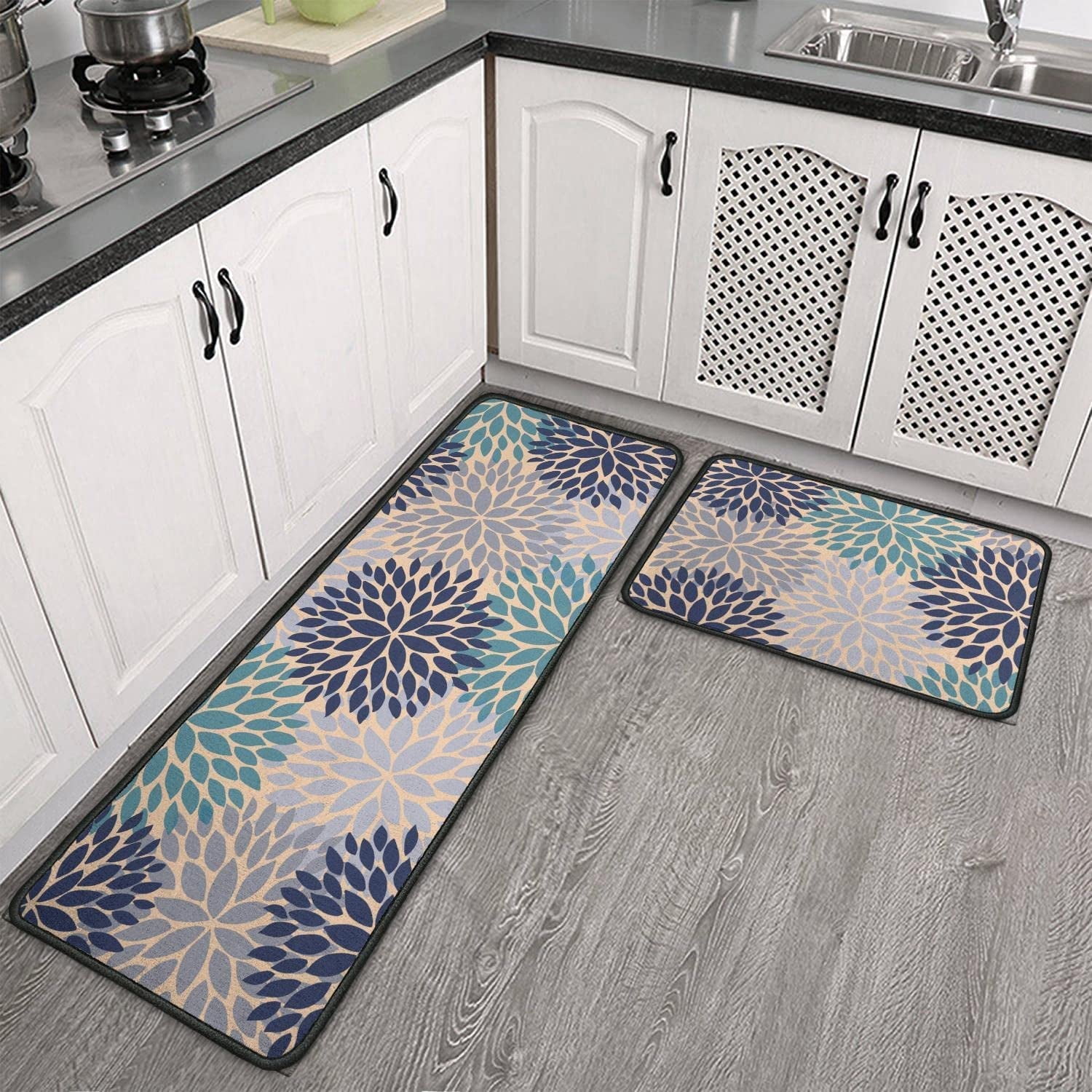 Floral Kitchen Rug Set of 2 Floor Mat Farmhouse Kitchen Mat Non Slip ...