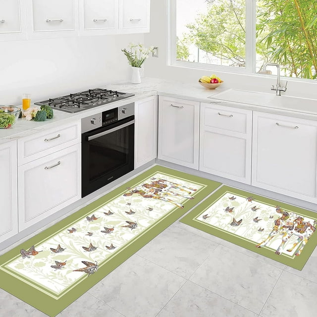 Floral Kitchen Rugs Kitchen Mats for Floor 2 Piece, Butterfly Floor Mat ...