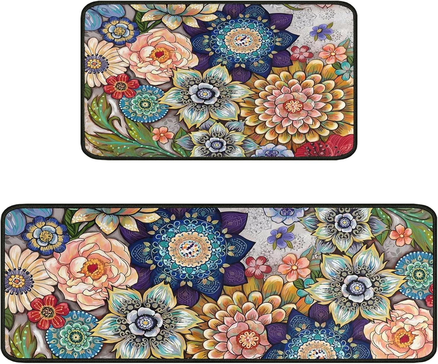Floral Kitchen Rugs Set of 2, Mandala Boho Kitchen Mats for Floor, Non ...