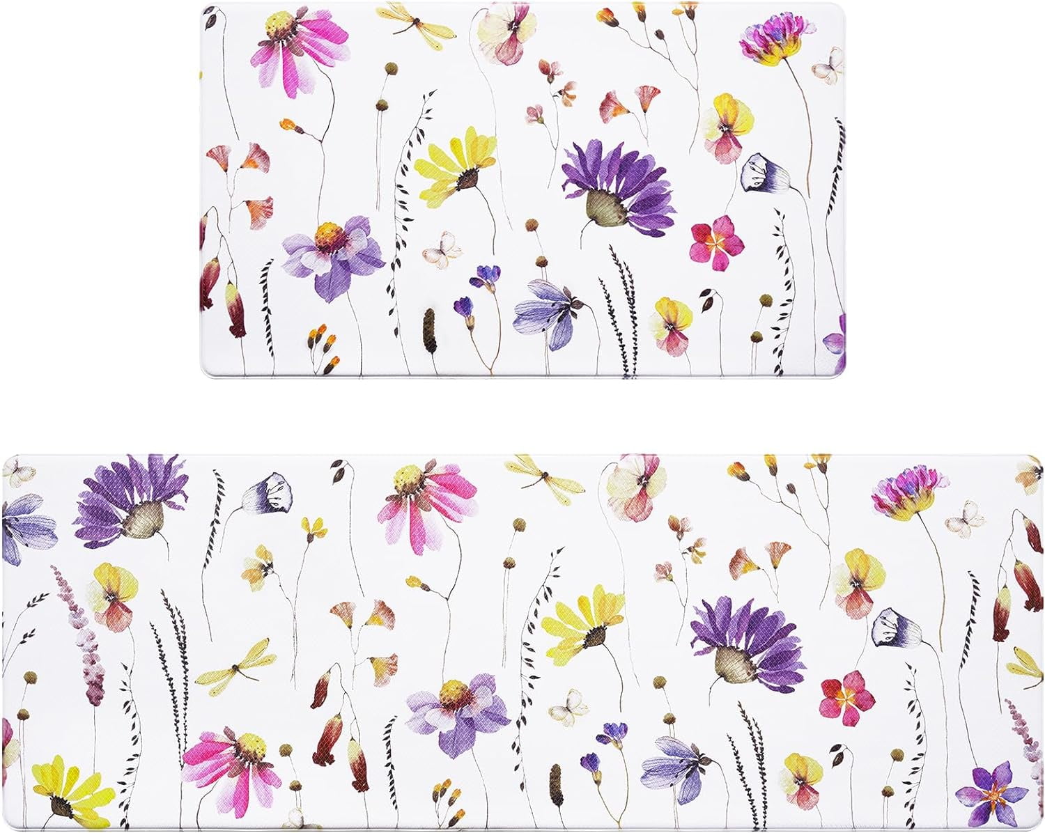 Floral Kitchen Rugs Watercolor Flower for Floor Anti Fatigue Purple ...