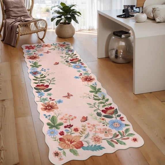 Floral Kitchen Runner 2x6 Washable Rug Non-slip Ultra-thin Soft Hallway ...