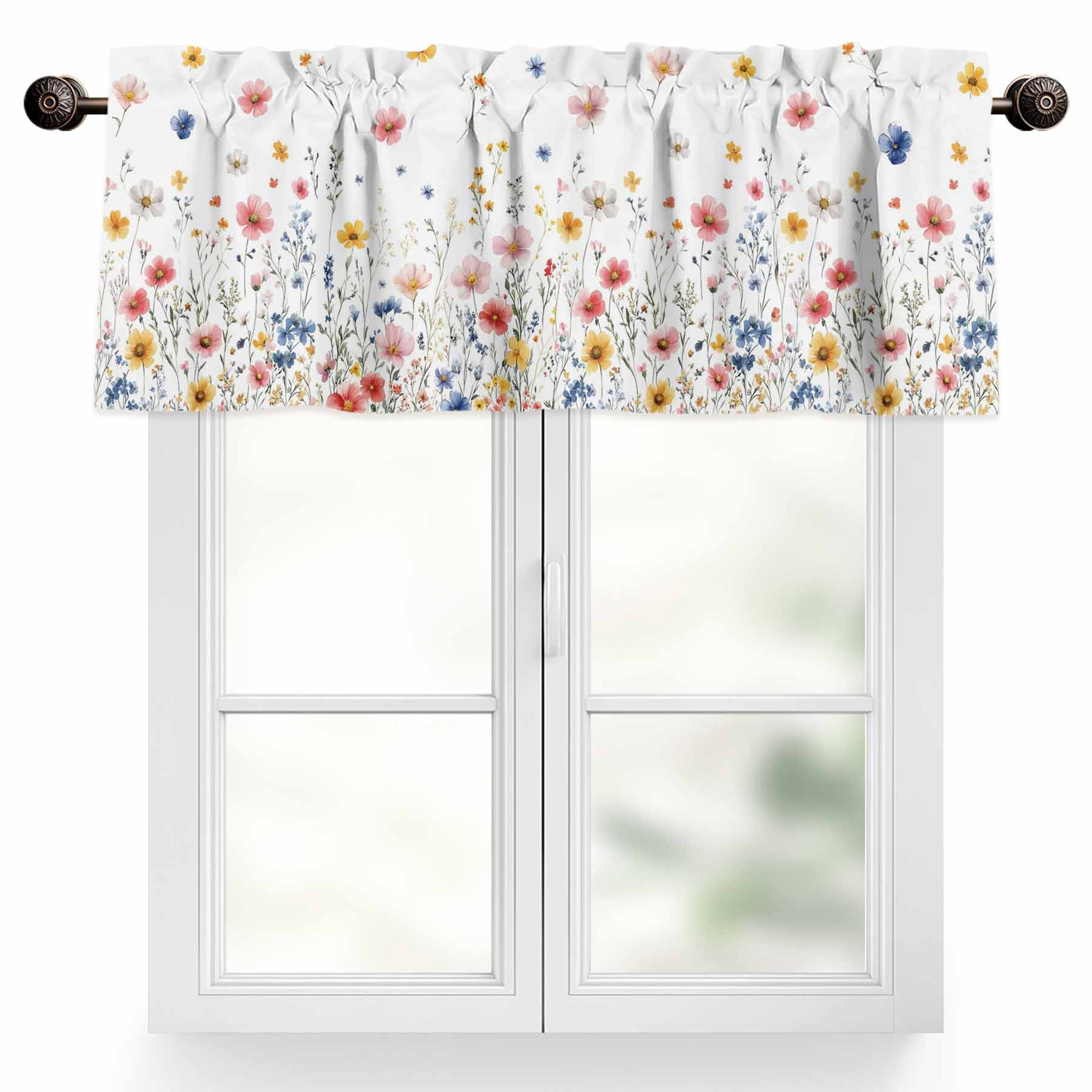 Floral Kitchen Valances for Windows Watercolor Country Farmhouse Flower ...