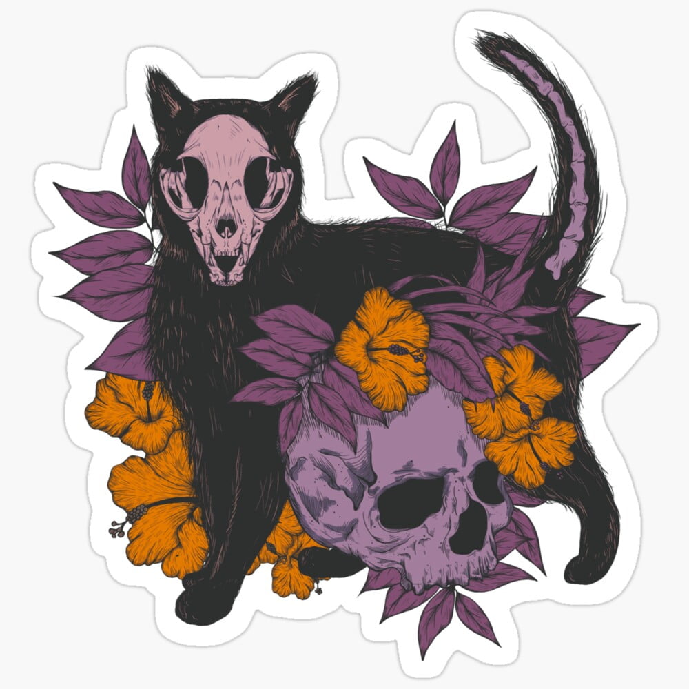 Floral Kitty Cat Skull Sticker Phone Decal Water Bottle Stickers Car ...