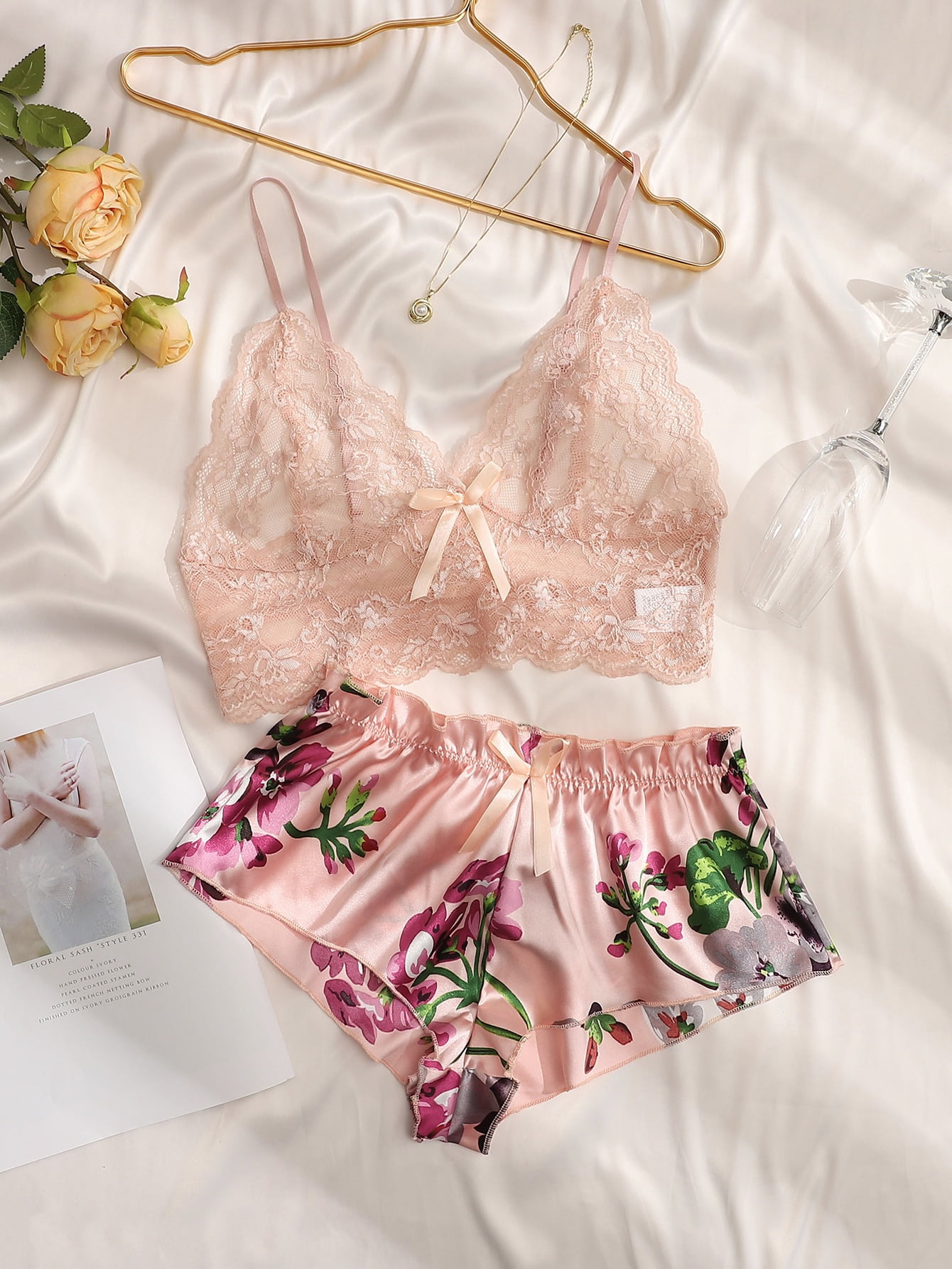 Floral Lace Bra With Floral Shorts, Lingerie - Walmart.com