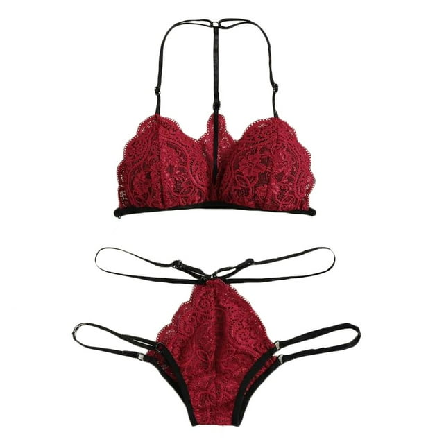 Floral Lace Lingerie Bra Thong Set Sleepwear Underwear Ladies Lightly