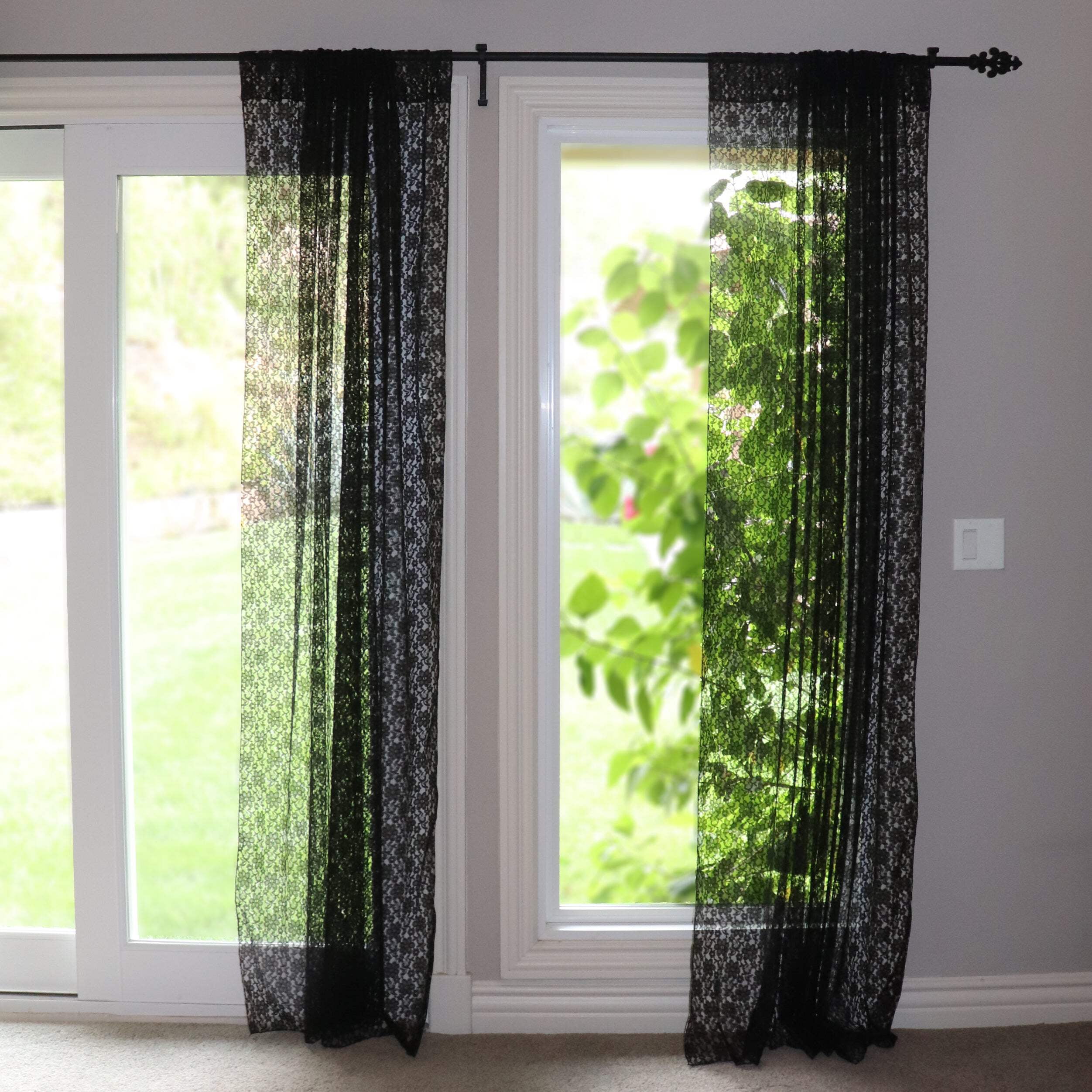 Floral Lace Window Curtain 58 Inch Wide Black - Walmart.com