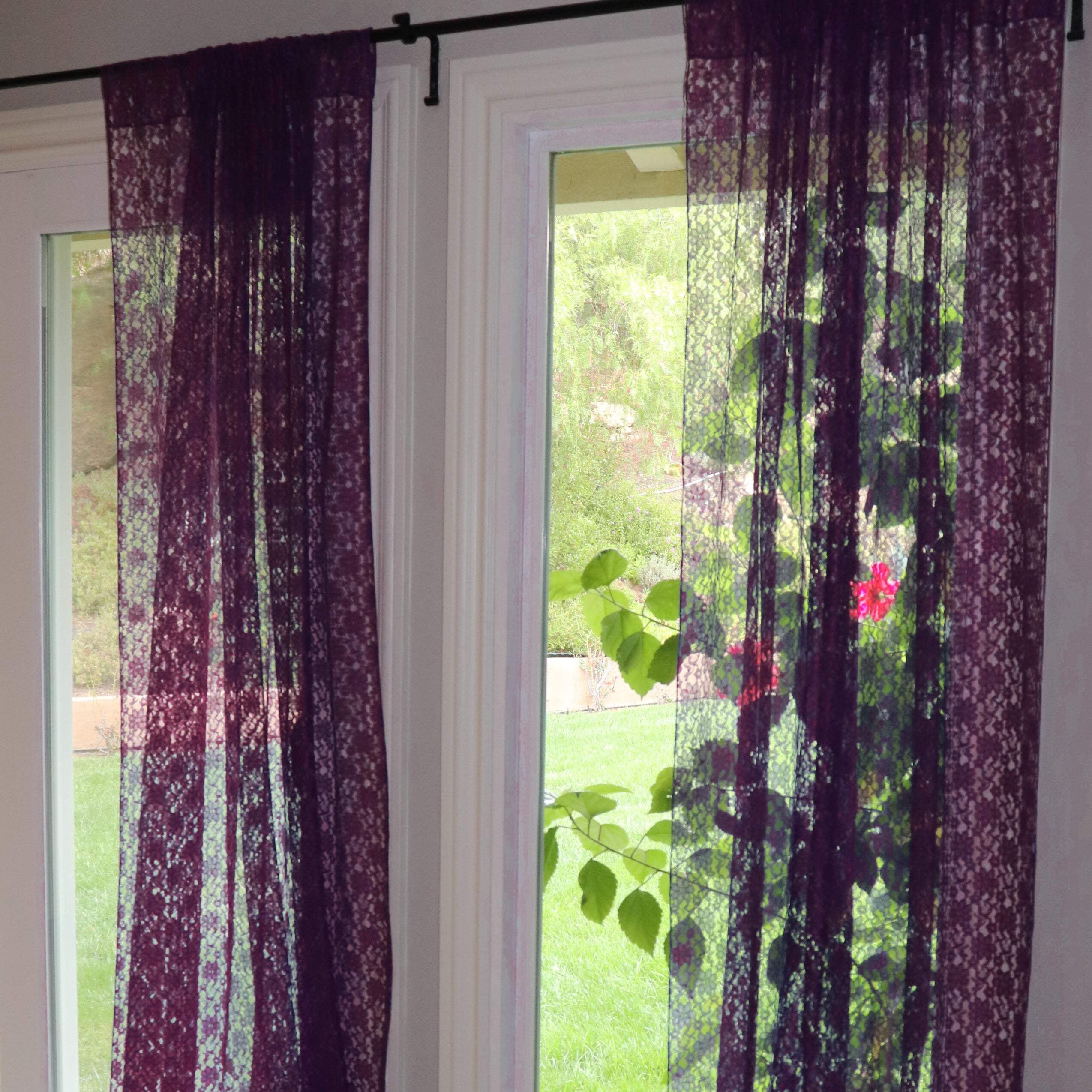 Floral Lace Window Curtain 58 Inch Wide Plum - Walmart.com