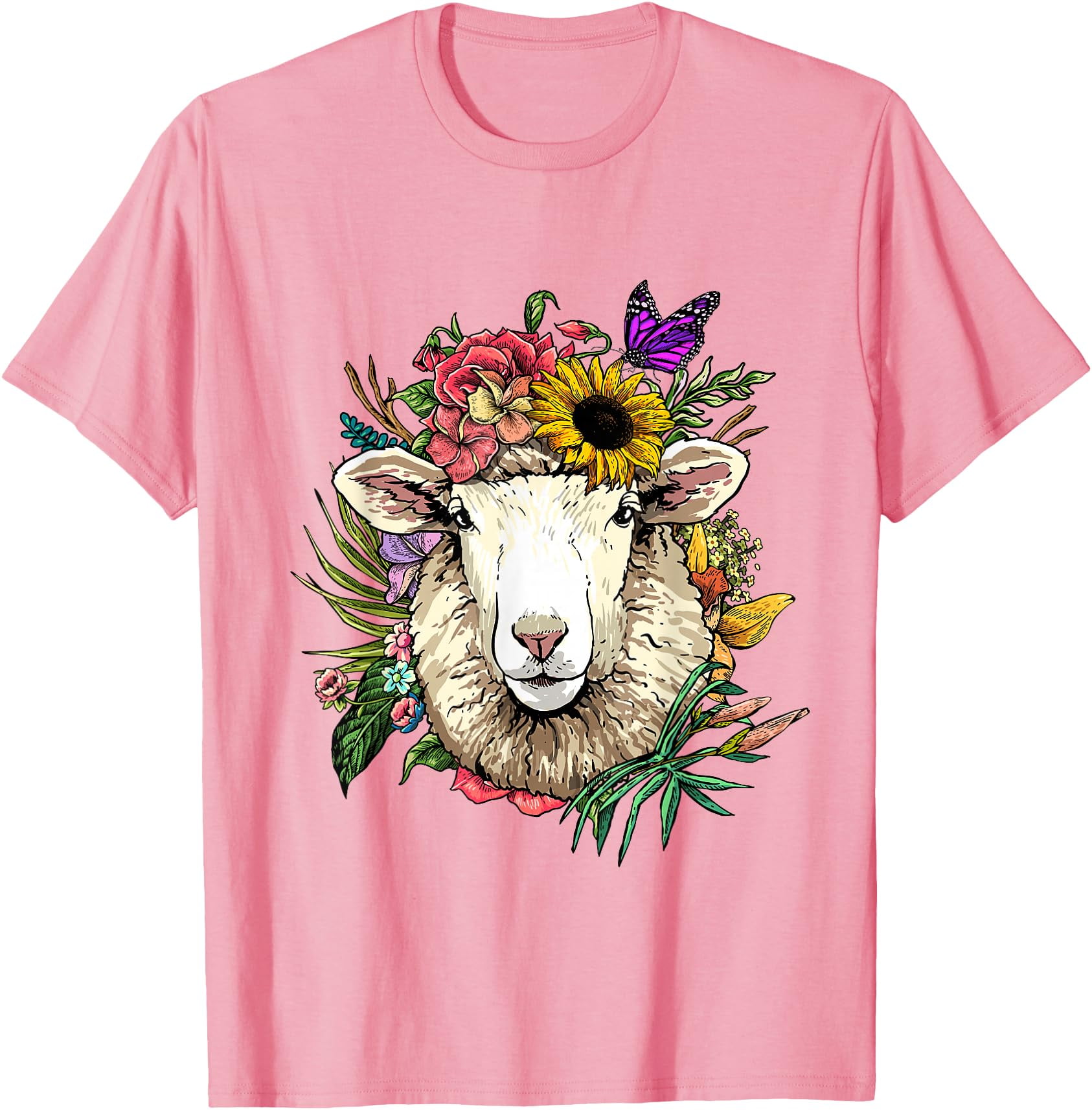 Floral Lamb Farm Animal Face Farmer Sheep Lover Softstyle Unisex T ...