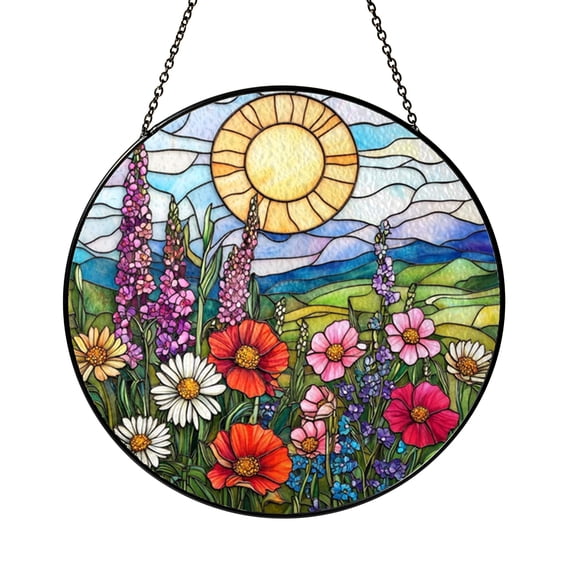 Floral Landscape Stained Glass Window Suncatcher - Walmart.com