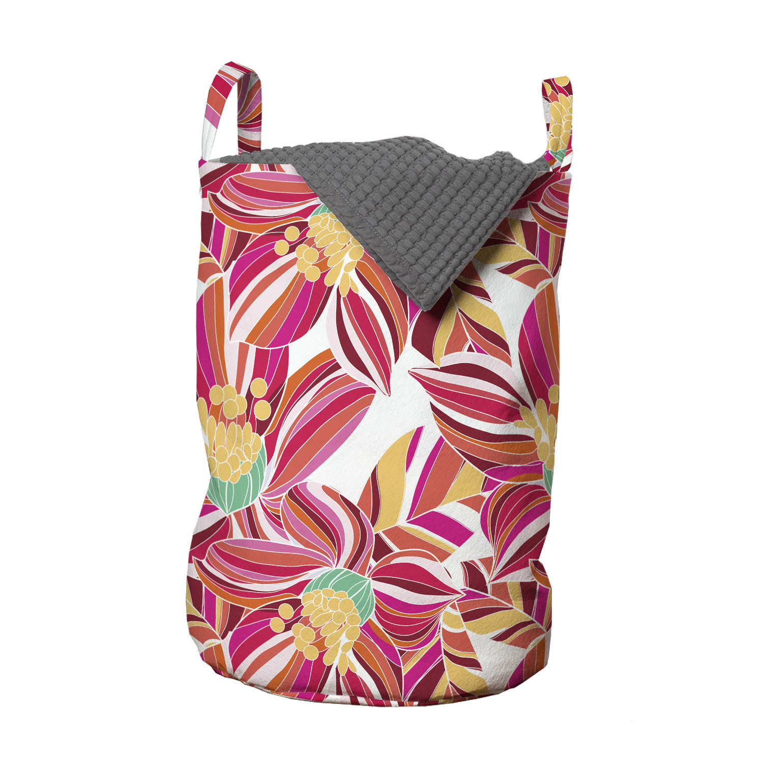 Floral Laundry Bag, Abstract Blossoms with Vibrant Striped Petals Hand ...