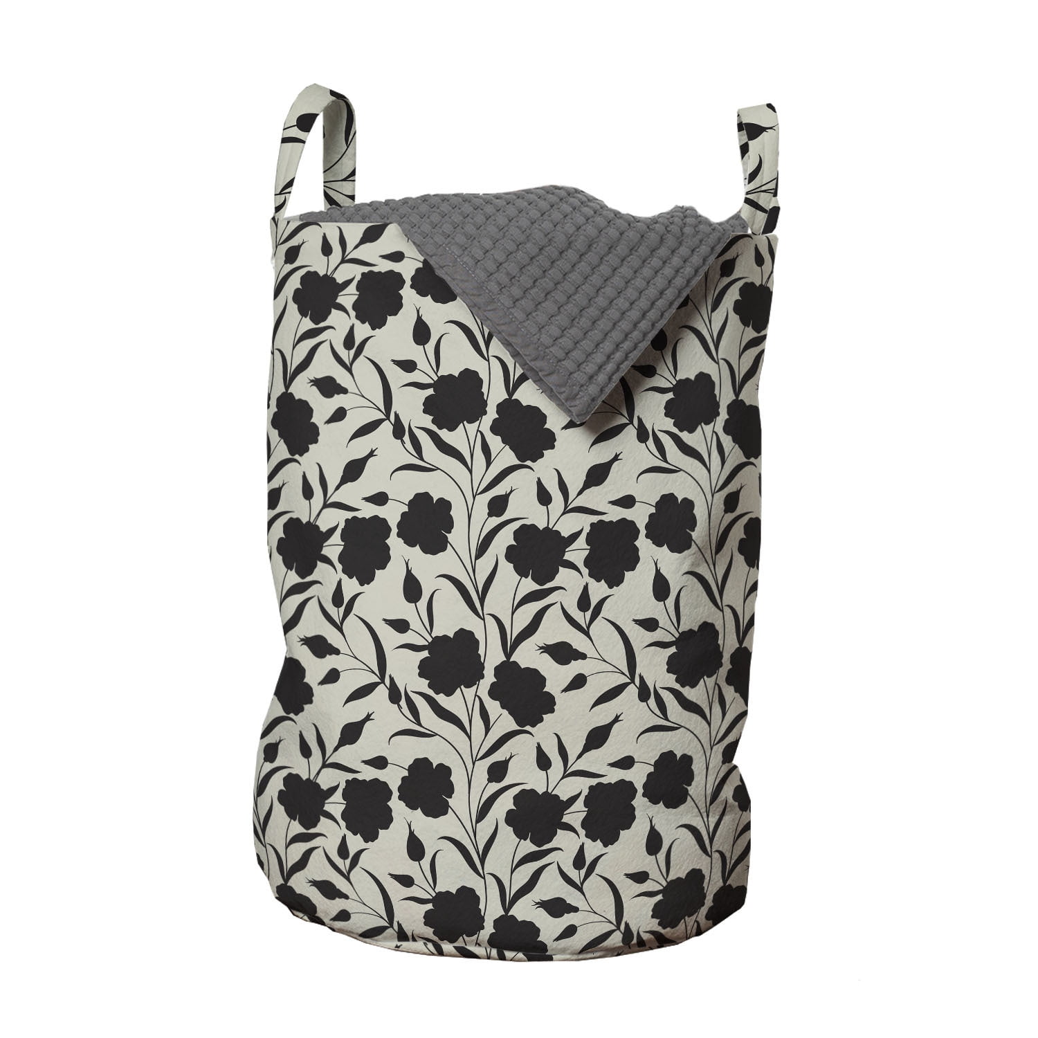 Floral Laundry Bag, Artwork of Flower Silhouettes and Leaves Budding ...
