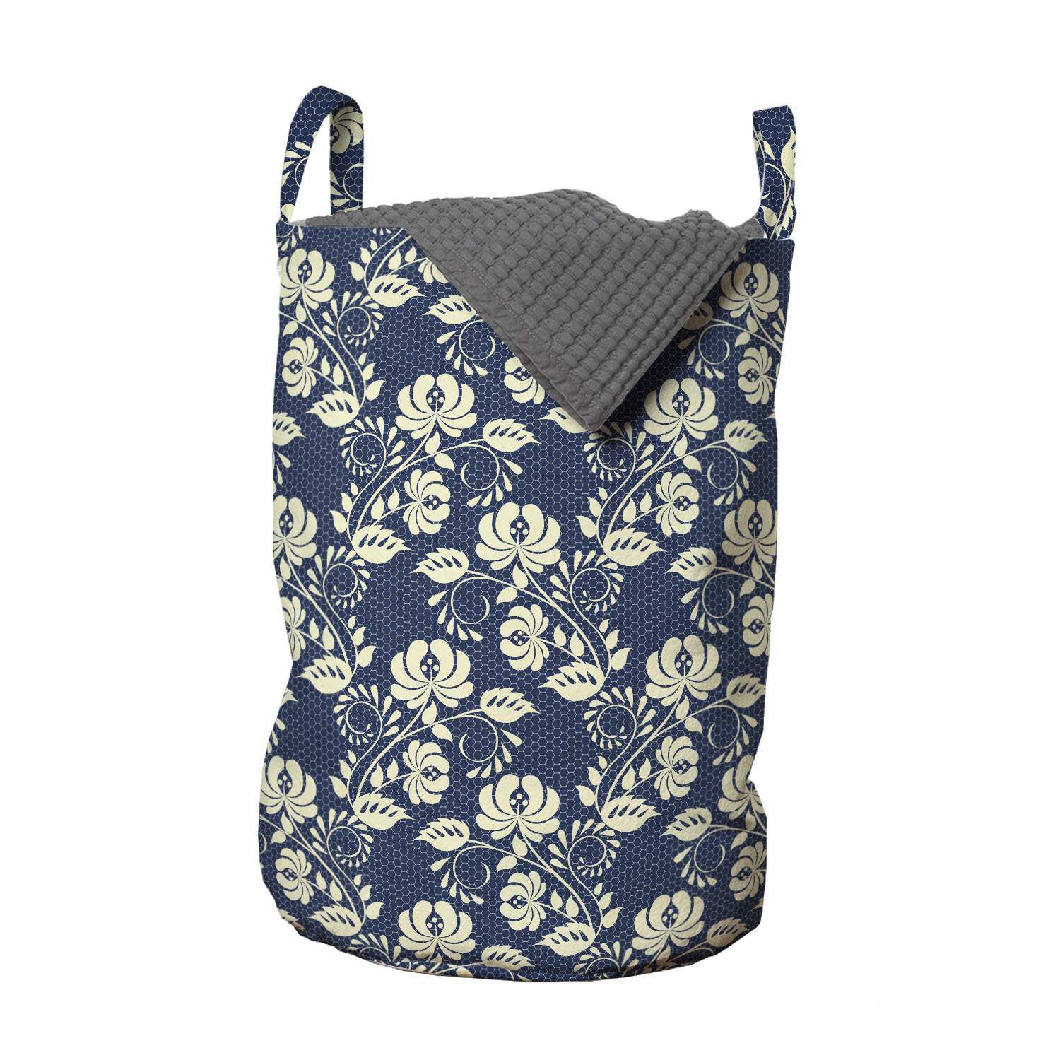 Floral Laundry Bag, Classic Victorian Style Artwork Motifs with Curved ...