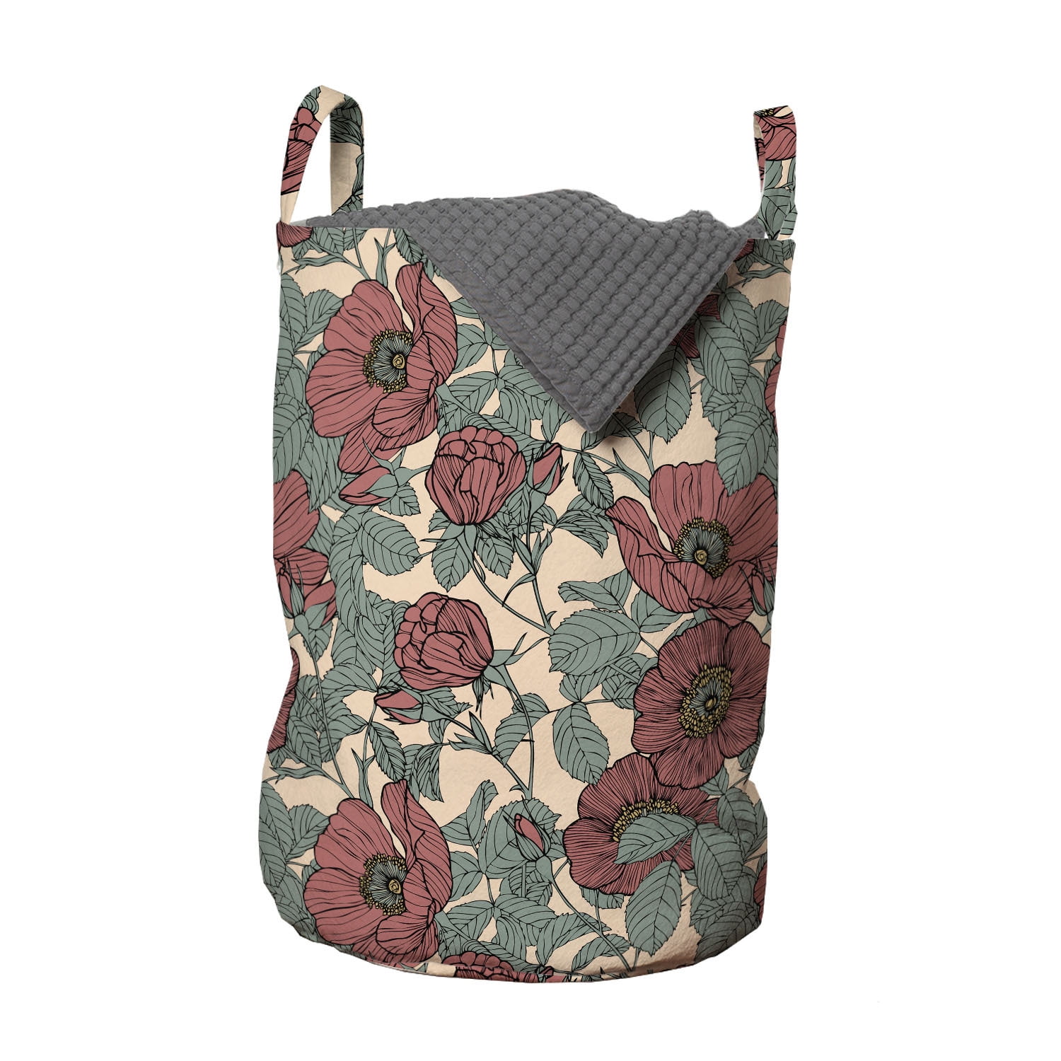Floral Laundry Bag, Clutter of Wild Roses Leaves Calm Soft Pastel Tones ...