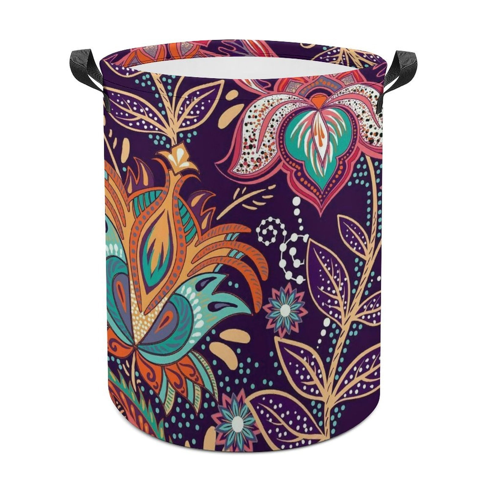 Floral Laundry Bag, Collapsible Round Laundry Hamper with Handle ...