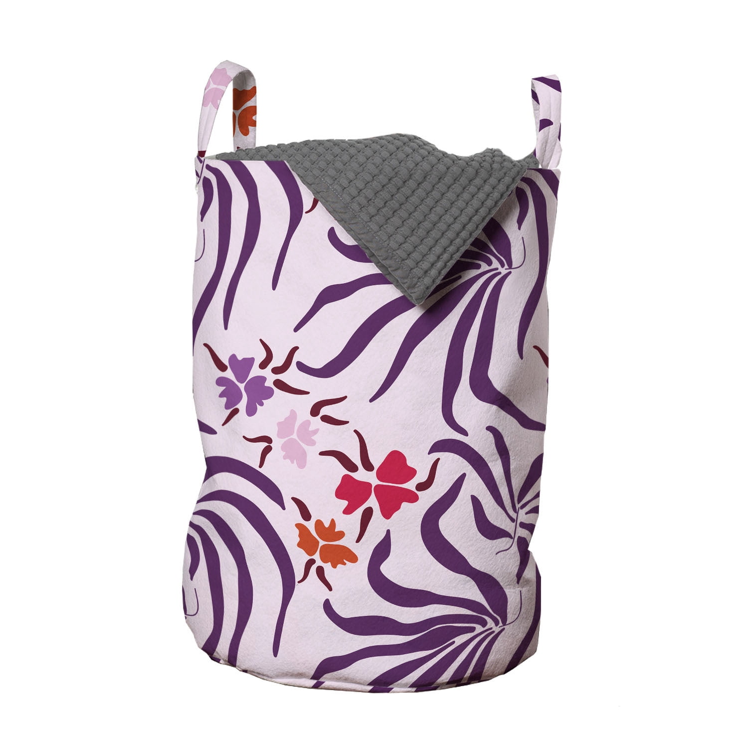 Floral Laundry Bag, Plum Colored Huge Leaves and Baby Pink Dark Pink ...