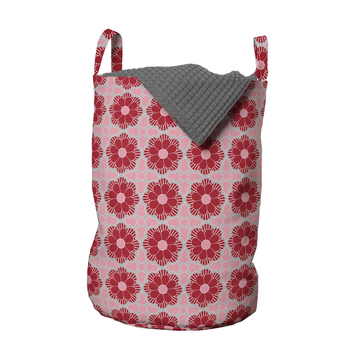 Floral Laundry Bag, Repetitive Abstract Floral Ornaments in Vivid Style ...