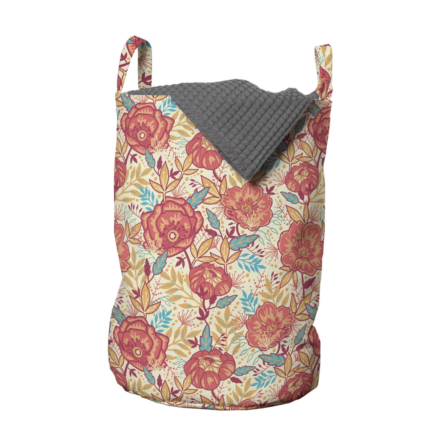 Floral Laundry Bag, Summer Time Flowers and Leaves Scattered on a Plain ...