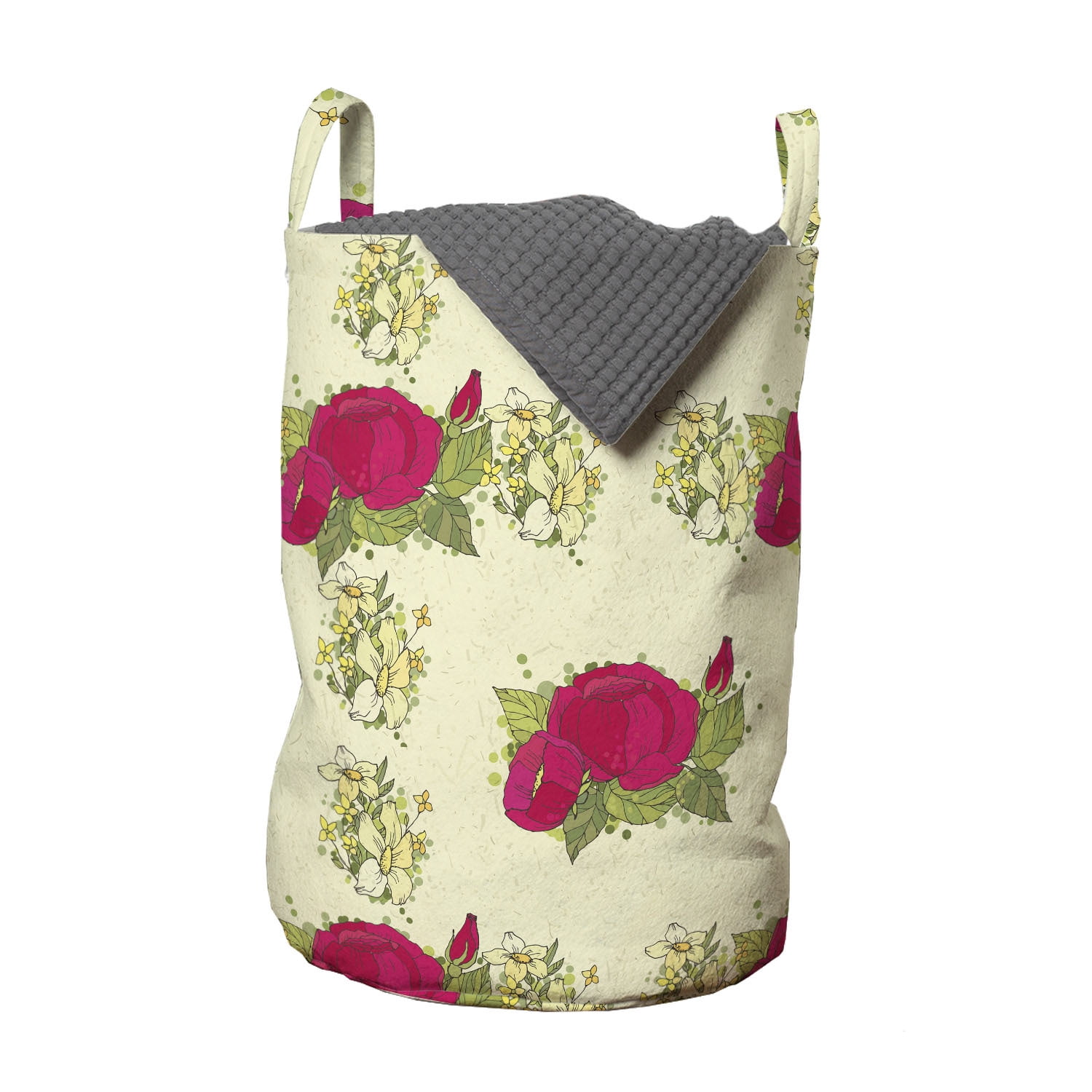 Floral Laundry Bag, Vintage Style Grunge Themed Roses Along Meadow ...